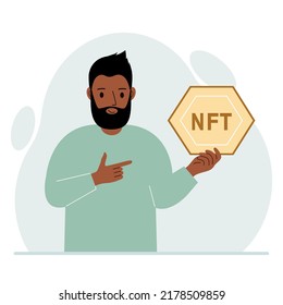 Nft Concept Man Holding Nft His Stock Vector (Royalty Free) 2178509859 ...