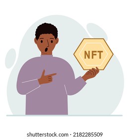 Nft Concept Man Holding Nft His Stock Vector (Royalty Free) 2182285509 ...