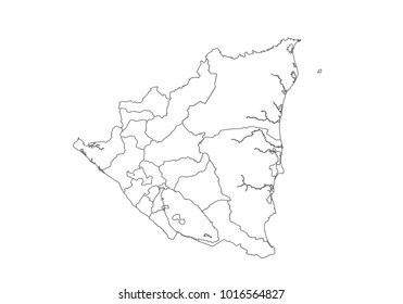 Nicaragua Map Country Borders Thin Black Stock Vector (Royalty Free ...