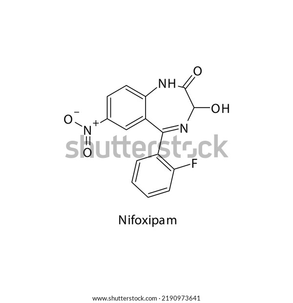 Nifoxipam Molecule Flat Skeletal Structure Benzodiazepine: เวกเตอร์ ...