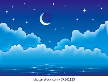 Night Calm Sea Stock Vector (Royalty Free) 37141123 | Shutterstock