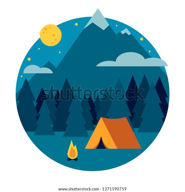 Night Camping Vector Illustration Midnight Snowy Stock Vector (Royalty ...