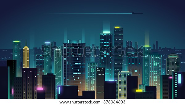 Night City Background Stock Vector (Royalty Free) 378064603