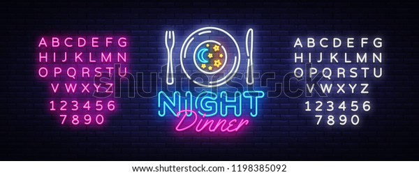 Night Dinner Neon Sign Vector Restaurant Stock Vector (Royalty Free ...