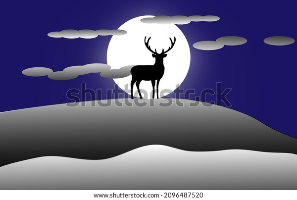 Night Full Moon Deer Stands On Stock Vector (Royalty Free) 2096487520 ...