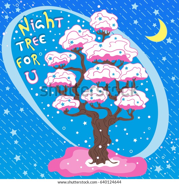Night Landscape Cartoon Tree Pink Blossom Stock Vector (Royalty Free ...
