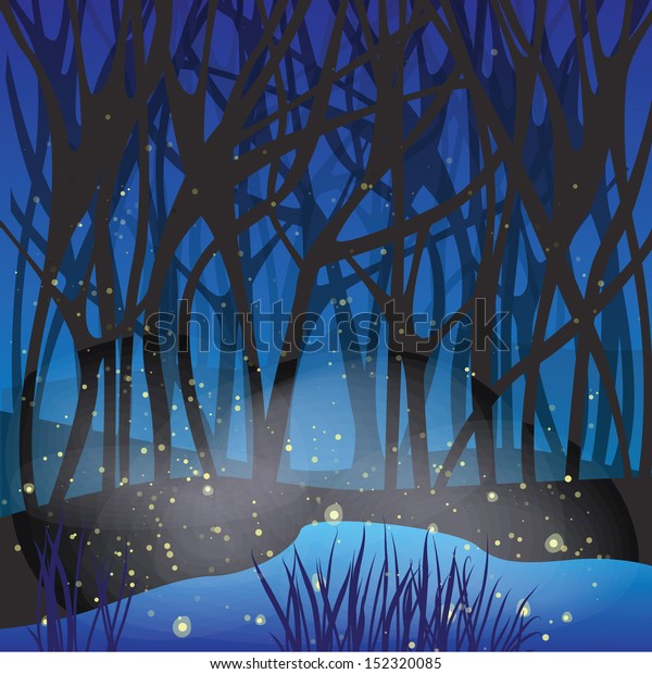 Night Magic Scene Fireflies Eps10 Stock Vector (Royalty Free) 152320085 ...