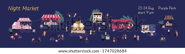 Night Market Horizontal Banner Vector Flat Stock Vector (Royalty Free ...