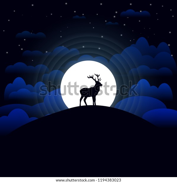 Night Sky Illustration Deer Moon Stars Stock Vector (Royalty Free ...