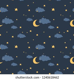Night Sky Moon Stars Clouds Seamless Stock Vector (Royalty Free ...