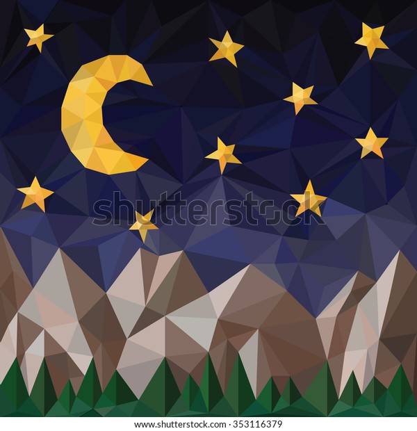 Night Sky Moon Stars Low Poly Stock Vector (Royalty Free) 353116379 ...