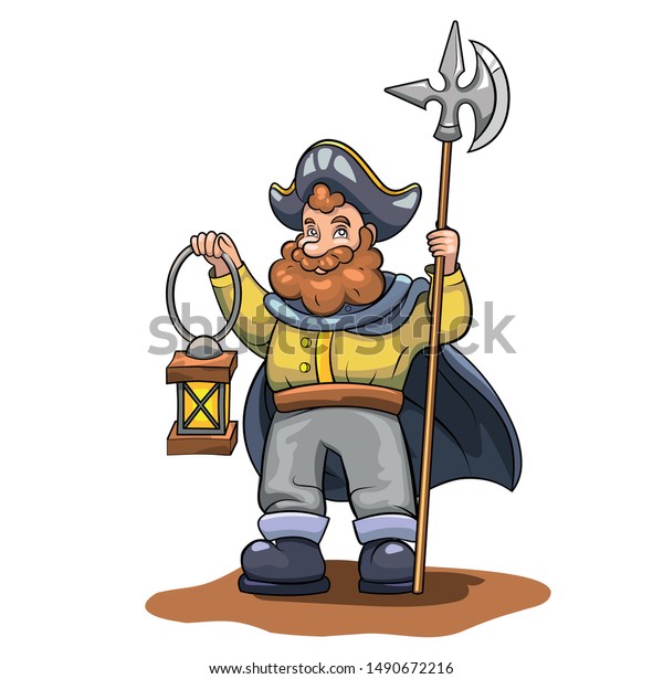 Night Watchman Vector Drawing Man Lantern: vector de stock (libre de ...