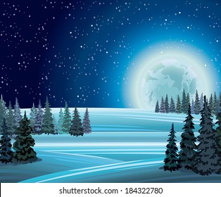 Full Moon Rising Above Winter Forest Stock Photo (Edit Now) 744558364