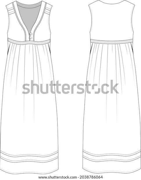 Nightgown Dress Technical Drawing Vector Stock Vector (Royalty Free ...