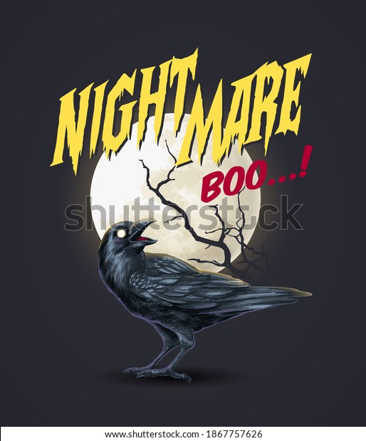Nightmare Slogan Black Crow Illustrationvector Illustration: เวกเตอร์ ...