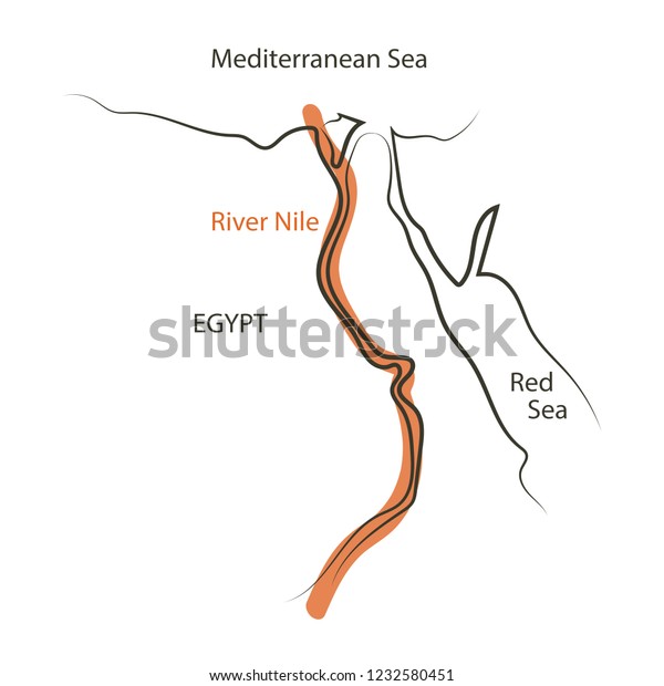 Nile River map isolated on white background. Vector Illustration.