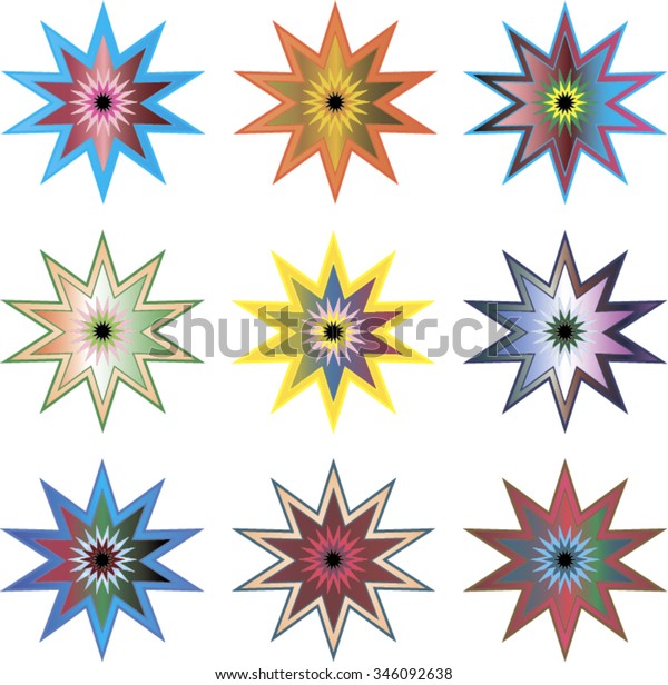 Nine Different Tenpointed Stars Stock Vector (Royalty Free) 346092638 ...