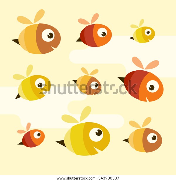 Nine Flying Cartoon Bees Show Different Stock Vector (Royalty Free ...