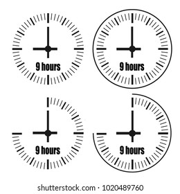 Nine Hours Clock On White Background Stock Vector (Royalty Free ...