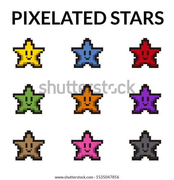 Nine Pixelated Stars Different Colors Illustrations Stock Vector ...