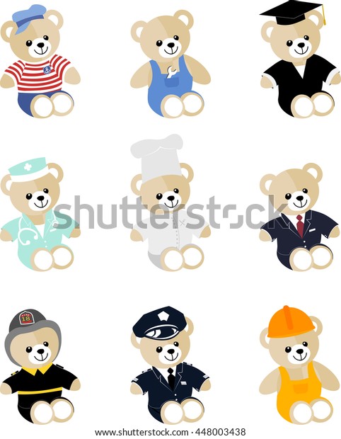 Nine Teddy Bear Dressed Different Professions Stock Vector (Royalty ...