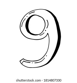 Nine Vector Hand Drawn Sketch Number Stock Vector (Royalty Free ...