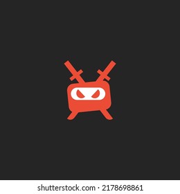 Ninja Cartoon Square Head Logo Template Stock Vector (Royalty Free ...