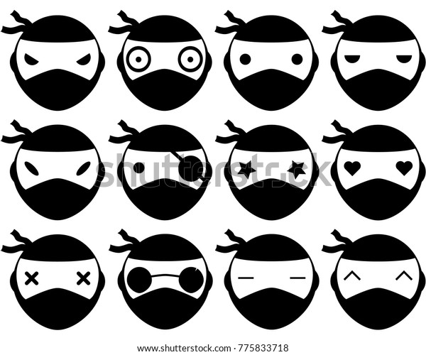 Ninja Face Head Icons Set Ninja: เวกเตอร์สต็อก (ปลอดค่าลิขสิทธิ์ ...