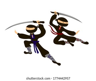 Ninja Fighting Stance Katana Sword Black Stock Vector (Royalty Free ...