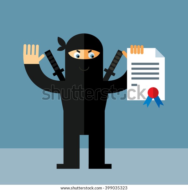 Ninja Graduation Diploma Flat Style Vector: เวกเตอร์สต็อก (ปลอดค่า ...