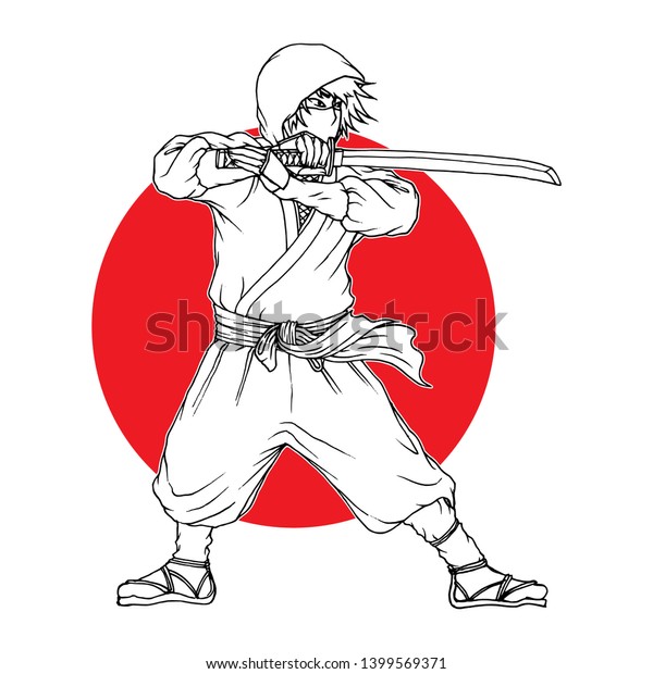 Ninja Warrior Hand Drawn Illustration Isolated Stock Vector (Royalty ...
