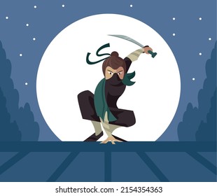 Ninja Warrior Sword Scene Stock Vector (Royalty Free) 2154354363 ...
