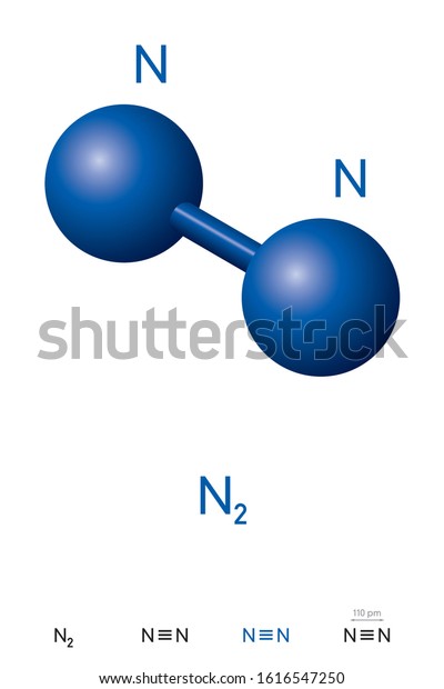Nitrogen N2 Molecule Model Chemical Formula Stock Vector (Royalty Free ...