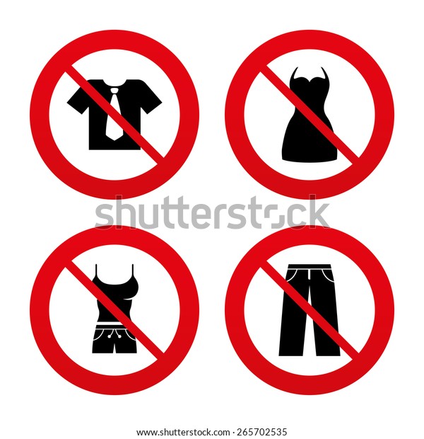 No, Ban or Stop signs. Clothes icons. T-shirt with business tie and ...
