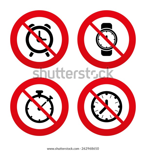 No, Ban or Stop signs. Mechanical clock time icons. Stopwatch timer ...