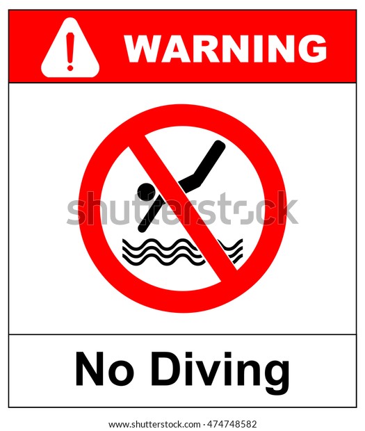 No diving sign. Vector prohibition symbol isolated on white in red ...
