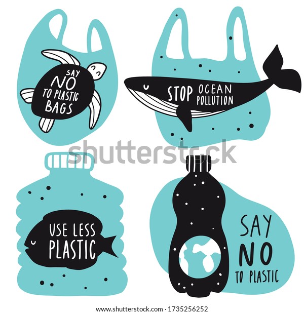 No Plastic Concept Set Sea Turtle Stock Vector (Royalty Free ...