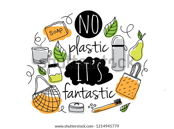 No Plastic Fantastic Zero Waste Eco Stock Vector (Royalty Free) 1214945779