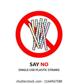 No Plastic Straws Red Cross Sign Stock Vector (Royalty Free) 1164967588