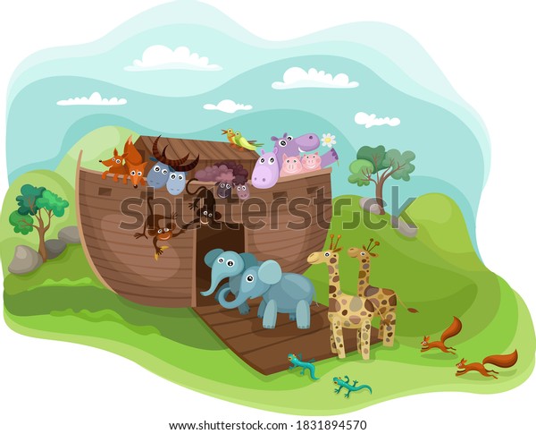 Noahs Arc Illustration Funny Animals Stock Vector (Royalty Free) 1831894570