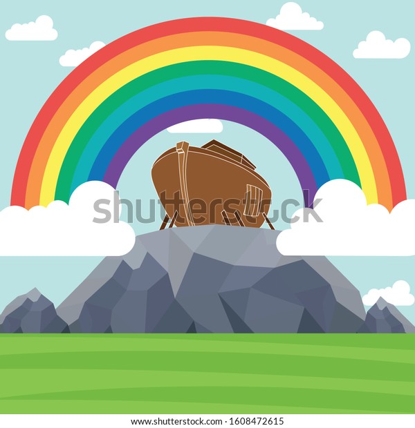 Noahs Ark Rainbow Over Ark Sign: เวกเตอร์สต็อก (ปลอดค่าลิขสิทธิ์ ...