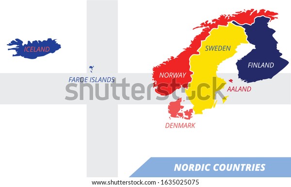 Nordic Countries Map Outline Scandinavia National Stock Vector (Royalty ...