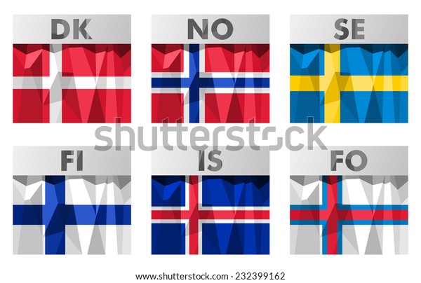 Nordic Scandinavian Flags Icons Set Polygonal Stock Vector (Royalty ...