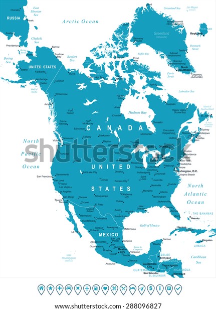 North America Map Navigation Labels Illustration Stock Vector (Royalty ...