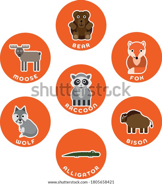 North American Wild Animals Collection Set Stock Vector (Royalty Free ...