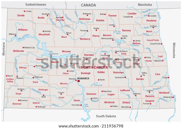 North Dakota Administrative Map Stock Vector (Royalty Free) 211936798 ...