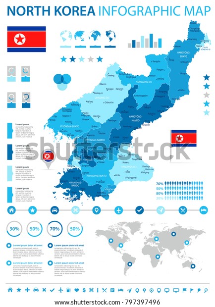 North Korea Infographic Map Flag High Stock Vector (Royalty Free) 797397496