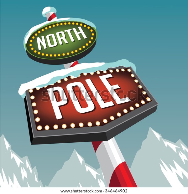 North Pole Retro Marquee Sign Snowy Stock Vector (Royalty Free ...