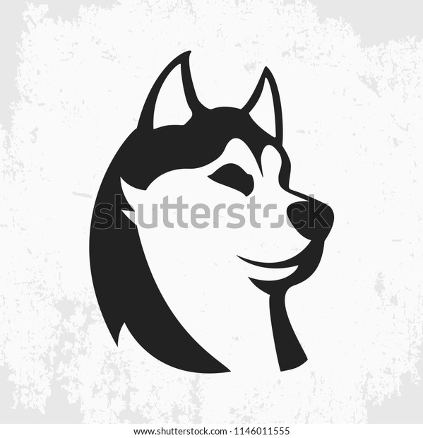 northern husky dog, vector image, flat style, black and white logo on ...