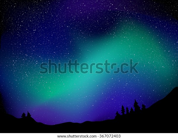 Northern Lights Background Night Sky Stars Stock Vector (Royalty Free ...